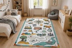 Dětský koberec protiskluzový BAMBINO 61420 krémový / zelený