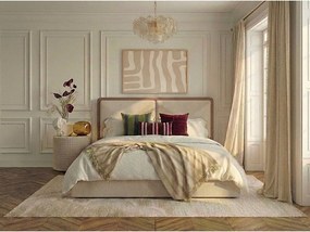 Béžová/starorůžová čalouněná dvoulůžková postel s úložným prostorem s roštem 180x200 cm Mara – Bobochic Paris
