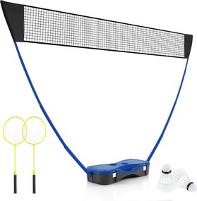 Costway Badminton Net Stand Přenosná hra s raketami Kompletní – černý