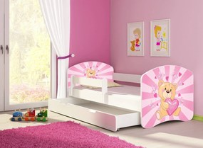 Dětská postel - Růžový Teddy medvídek 2 180x80 cm + šuplík bílá