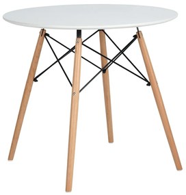 Jídelní stůl, bílá matná/buk, průměr 120 cm, DEMIN