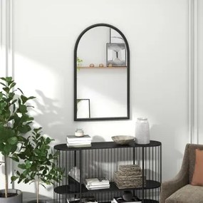 HOMCOM nástěnné zrcadlo s obloukem, 110 x 65 cm, dřevěný rám, obloukové zrcadlo pro obývací pokoj, ložnici, chodbu, černé
