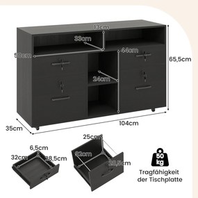 Costway Pojízdný kontejner s 4 zásuvkami, mobilní kartotéka, uzamykatelný