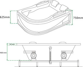 BPS-koupelny Hydromasážní vířivá vana VENEZIA 761R 180x120 PRAVÁ ČERNÝ MRAMOR s ohřevem vody