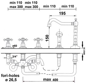 Sapho Antea 3881 pětiprvková baterie na okraj vany kohoutková