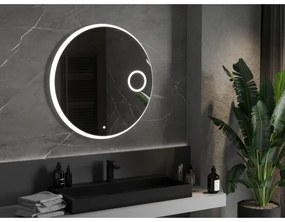 Mexen Ella podsvícené koupelnové zrcadlo s kosmetickým zrcátkem, Kulaté 90 cm, LED 6000K, ventilátor - 9811-090-090-611-00