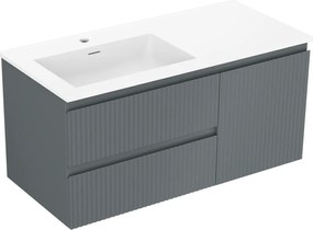Mexen Rivel, koupelnová skříňka 100 cm s levým umyvadlem Otis, 2S, 1D, drážkovaná, grafitová/bílá matná, 91A23-10047-3-BBFFF66-W18L01