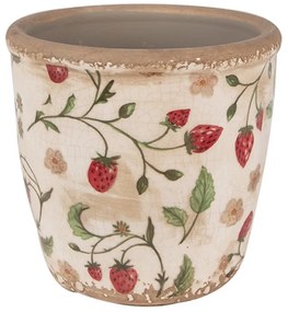 Béžový keramický obal na květináč s jahodami Louis – 14x13 cm