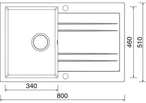 Sinks Grande 800 Granitový dřez s odkapem oboustranné provedení, 80x51cm, granblack, SIGGR80051030