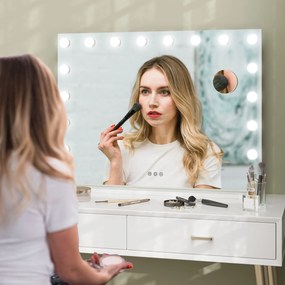 HOMCOM Hollywood Mirror s 18 LED diodami Make-up Mirror 80x60 cm Toaletní zrcadlo se 3 barvami světla, nastavitelný jas