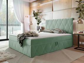 Moderní boxspring postel Silena 140x200cm, světle zelená Magic Velvet