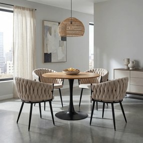 Jídelní stůl, kulatý, dub/černá, průměr 110 cm, REVENTON NEW
