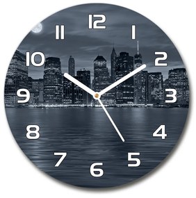Wallmuralia Skleněné hodiny kulaté New York noc fi 30 cm
