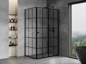 Mexen Mist-F T, 1-křídlý ​​skládací sprchový kout pravý 100 x 110 cm, čiré sklo-černá mřížka, 8A6T-100-110-70-77-P