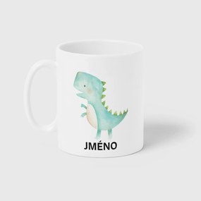 Domovi Bílý keramický hrníček s vlastním jménem Dinosaurus - T-Rex 330ml