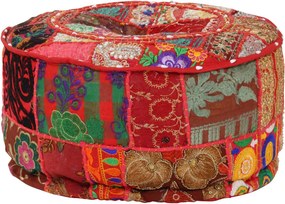 Sedací puf patchwork kulatý bavlna ruční výroba 40x20cm červený 246571