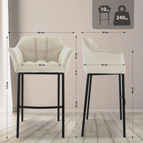 Barová židle Damaso B manšestr s čtyřnohou konstrukcí – krémová