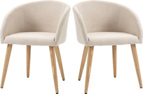 HOMCOM Sada 2 jídelních židlí - Skandinávský design - Zúžené skloněné nohy z kaučukového dřeva - Ergonomický potah s opěradlem a područkami v lnu béžo