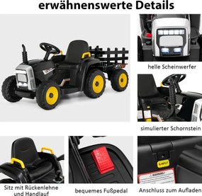 Costway 12 V dětský traktor s odnímatelným přívěsem a dálkovým ovládáním