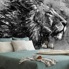 Tapeta lev v černobílém akvarelu - 225x150 cm