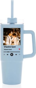 Personalizovaná cestovní termoska s průhledným víčkem s motivem přehrávače
