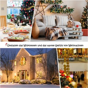 Costway 150 cm Umělý vánoční stromek se sněhovými vločkami, červenými bobulemi