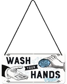 Plechová cedule Wash Your Hands, (20 x 10 cm)