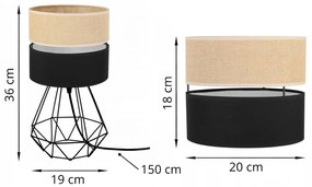 Stolní lampa JUTA, 1x jutové/černé textilní stínítko, D