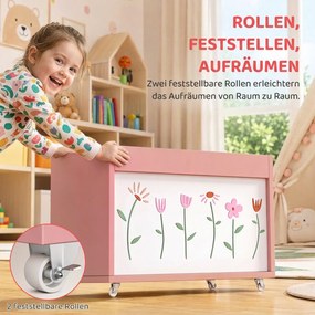 AIYAPLAY hrací box na hračky, úložný box s kolečky a brzdami, 34,5 l otevřený box na hračky s květinovým vzorem, 50 x 30 x 33,5 cm