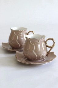 Růžové porcelánové šálky s podšálkem Květ 2ks