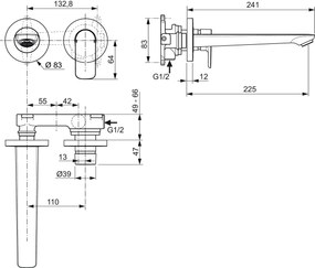 Ideal Standard Connect Air - Umyvadlová baterie pod omítku výtok 225 mm, magnetově šedá A7009A5