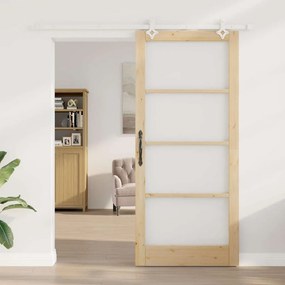 Posuvné dveře 93 x 211 cm Masivní borové dřevo a sklo Přírodní 3332261