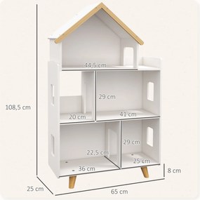 Úložný organizační regál na hračky ZONEKIZ pro děti se 3 patry a stříškou, nosnost 50 kg, do herny a dětského pokoje 65x25x108,5 cm Bílá