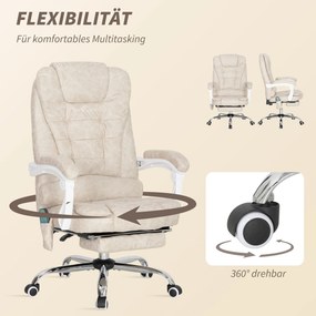 Vinsetto Kancelářská židle s masážní funkcí, ergonomická, 65x160x104 cm, krémově bílá