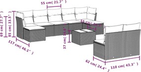 10dílná zahradní sedací souprava s poduškami šedá polyratan 3250119