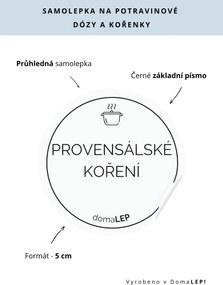 Samolepka na kořenky PROVENSÁLSKÉ KOŘENÍ průhledná 5 cm základní písmo