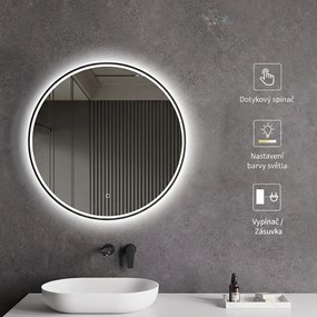 CERANO - Koupelnové LED zrcadlo Vito, kovový rám - černá matná - Ø 60 cm