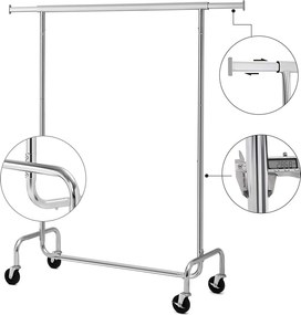 Stojan na oblečení z kovu s vysokou nosností na kolečkách, nosnost do 130 kg, délka 110-150 cm