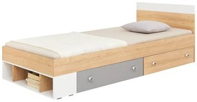 Jednolůžková postel Peluga PL15 L/P, Barva dřeva: dub sušenkově hnědý / bílá lux + šedá