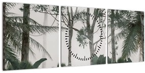 Obraz - Jungle v ranní mlze (s hodinami) (90x30 cm)