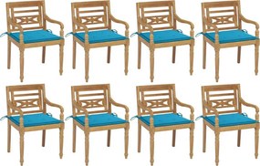 vidaXL Židle Batavia s poduškami 8 ks masivní teakové dřevo [3073354] Barva: Modrá