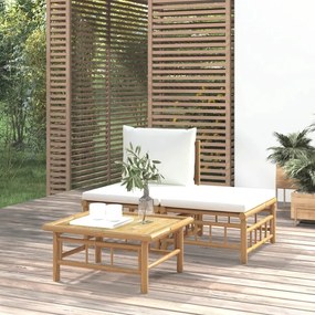 vidaXL 3dílná zahradní sedací souprava s tmavě šedými poduškami bambus [362297] Barva: krémová