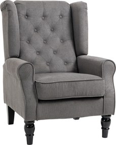 HOMCOM křeslo polohovatelné křídlo s čalouněním, dřevěné nohy, polyester, tmavě šedá, 74x86x102cm, do obývacího pokoje a ložnice