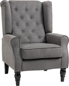 HOMCOM křeslo polohovatelné křídlo s čalouněním, dřevěné nohy, polyester, tmavě šedá, 74x86x102cm, do obývacího pokoje a ložnice | Aosom.de