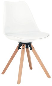 Stylová otočná židle ETOSA plast a ekokůže bílá, nohy buk