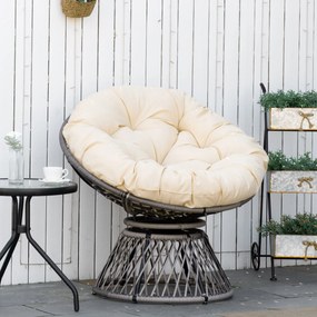 Outsunny papa křeslo Proutěné křeslo 360° polohovatelná skořepina se sedákem z umělého ratanu a kovovým rámem 87 x 97 x 86 cm Cream | Aosom.de