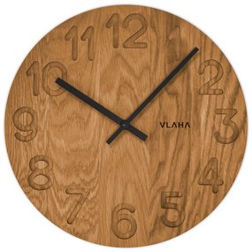 VLAHA Designové dřevěné hodiny OAK vyrobené v Čechách s černými ručkami ⌀34cm VCT1125