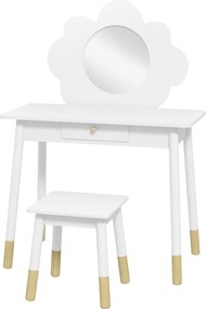 AIYAPLAY dětská sada toaletního stolku se stoličkou, 2dílná sada toaletního stolku pro děti od 3 do 6 let, zrcadlo ve tvaru mraku, bílé