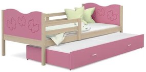 Dětská postel MAX P2 80x190 cm s borovicovou konstrukcí v růžové barvě s motivem motýlků