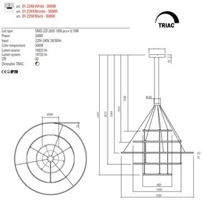 Redo Závěsné LED svítidlo ORBIT ø 150 cm,  v. 250 cm, 3000k, 5 kruhů Barva: Bílá, Stmívání, řízení: TRIAC